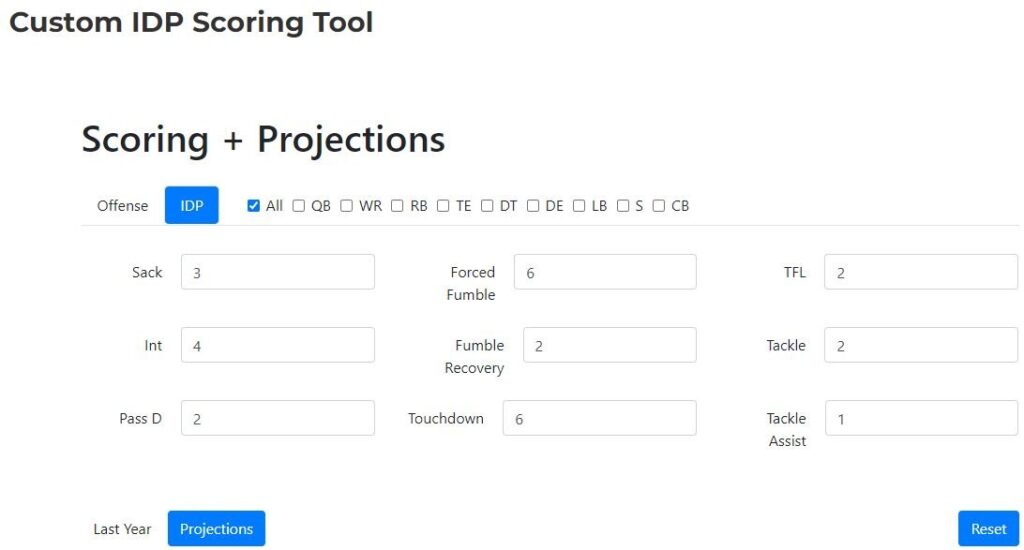 Fantasy Football 2023: IDP and Offense Custom Scoring Tool